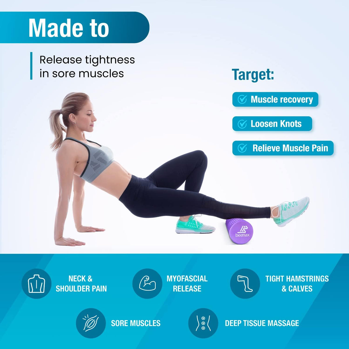 Foam Roller 44cm, Lightweight Muscle Roller - Purple – Beenax